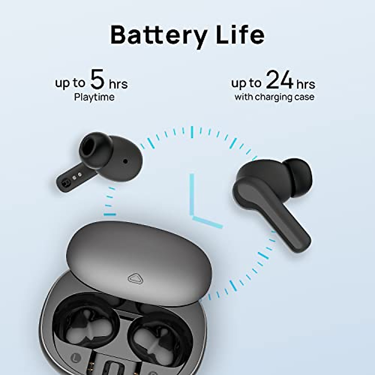 Konnek Stein True Wireless Earbuds, Bluetooth 5.1 Active Noise Cancelling Headphones, Sliding Design Charging Case 500mAh, IPX4 Waterproof, Deep Bass Built-in Mic Call for Business & Sports - Black