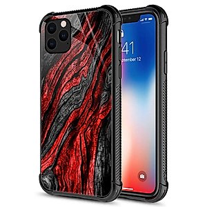 CARLOCA Compatible with iPhone 11 Case,Black Red Wood Grain iPhone 11 Cases for Men Boys,Graphic Design Shockproof Anti-Scratch Hard Back Case for iPhone 11 Wood Grain