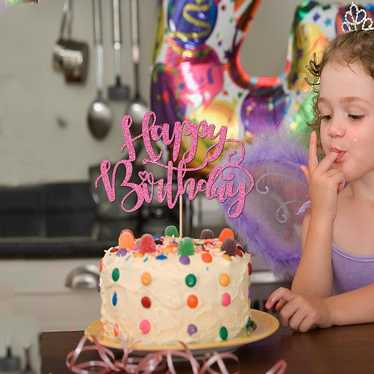 Naicaek Handmade Glitter Happy Birthday Cake Topper,Birthday Party Cake Decorations, Anniversary/Birthday Party Decoration Supplies (Pink)