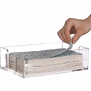Cq acrylic Clear Napkin holders for kitchen,Guest Towel Basket,PaperTowel Holder in Clear ,Cocktail and Guest Napkin Holder for Bathroom Kitchen Dining Table Party Hotel Restaurant décor ,9"x 5.5"