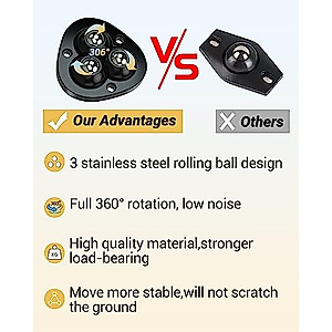 4PCS Small Caster Wheels for Small Appliances, 360°Rotation Self Adhesive Caster Wheels, Stainless Steel Rollers Universal Wheel for Trash Can, Storage Bins (Black) (4)