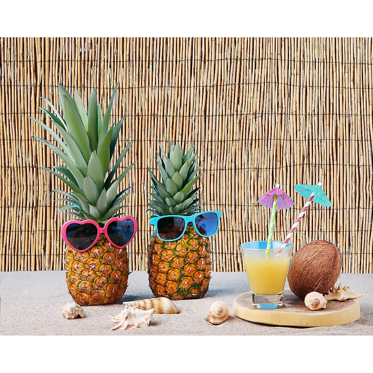 8 x 6ft Hawaiian Beach Reed Backdrop Aloha Luau Party Tiki Bar Decorations Polyester Fabric Photography Backdrop for Photoshoot
