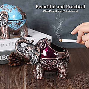 SogYupk Elephant Ashtray-Outdoor Windproof Metal Ashtray with Flip Cover-Indoor Multifunctional Recreation/Office Ashtray, Vintage Drop Resistant Ashtray,Men and Ladies Gift (Purple)