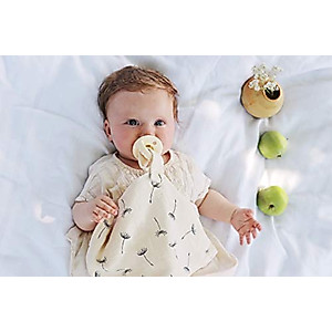 Marlowe & Co Organic Cotton Muslin Baby Blanket with Snap Closure, 100% Organic Cotton Muslin Lovey Blanket with Holder, Blanket Only (Floral Vanilla)