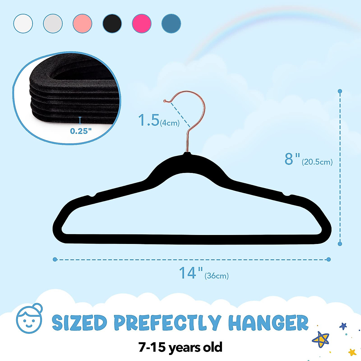 House Day Velvet Kids Hangers 60 Pack, Premium Childrens Hangers for Closet, Ultra Thin Cute Hangers Kids Clothes Hanger, Non Slip Kids Felt Hangers 14 Inch, Small Hangers for Kids Clothes, Black