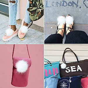 12 Pieces Christmas White Faux Fur Pom Pom Balls Fur Fluffy Pompom Ball with Elastic Loop for Hats Shoes Scarves Gloves Scarves Bag Key Chain Charms Accessories(White)