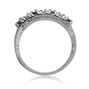 Silvershake Genuine Tanzanite and African Amethyst White Gold Plated 925 Sterling Silver Journey Ring Size 8