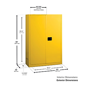 JUSTRITE 894500 Sure-Grip EX Standard Safety Cabinet, 43w x 18d x 65h, Yellow