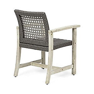 Eartha Outdoor Acacia Wood and Wicker Dining Chair (Set of 2), Light Gray Wash and Mix Black