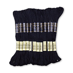 UMC STAG Pack of 12 Black Premium Embroidery Thread | 100% Egyptian Cotton Premium Skeins | Cross Stitch Embroidery Floss | Oeko TEX Certified Stranded Cotton | Ideal for Arts & Crafts (Black-12)