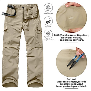 Hiking Pants for Men Convertible Zip Off Boy Scout Quick Dry Lightweight Cargo Travel Safari Pants (6088 Khaki 38)
