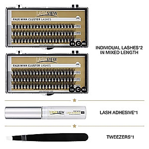 LASHVIEW Diy Lash Extension Kit, C Curl Cluster Eyelash Extensions Kit, Diy Eyelash Extension Kit with Glue and Tweezers(0.10 20Roots 8-14mm)