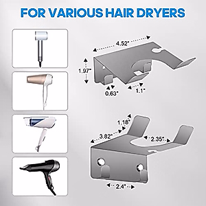 WONZON Hair Dryer Holder Wall Mount Blow Dryer Hanger Stand Rack Countertop Hair Dryer Bracket Hair Tool Organizer Storage（Silver）