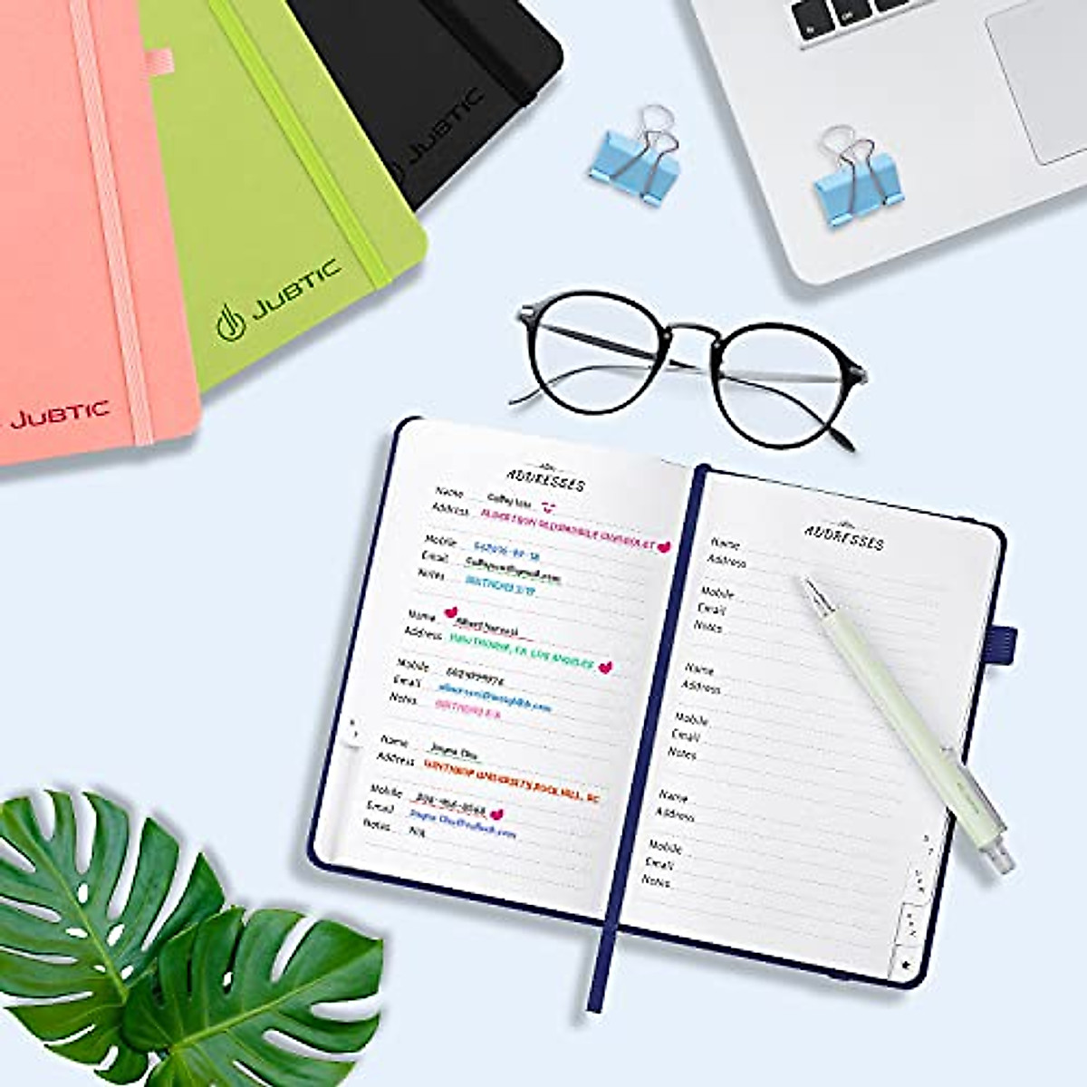 JUBTIC Address book with Alphabetical Tabs, Hardcover Password Keeper and Telephone Book Address Organizer for Contacts, Internet Login Address Log book Journal Notebook for Home or Office-Navy Blue