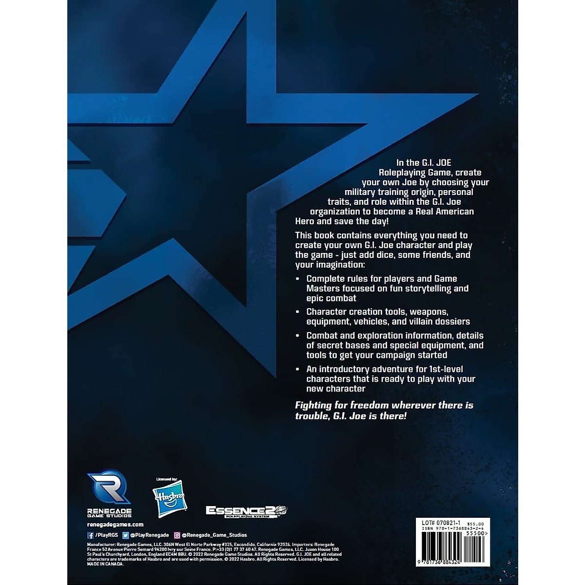 Renegade Game Studios G.I. Joe Roleplaying Game Core Rulebook, Full color hardcover book, Create your own G.I. JOE character