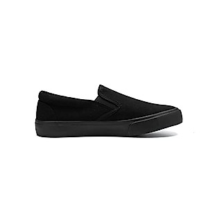 Low-Top Slip Ons Women's Fashion Sneakers Casual Canvas Sneakers for Women Comfortable Flats Breathable Padded Insole Slip on Sneakers Women Low Slip on Shoes (All Black, Numeric_9)