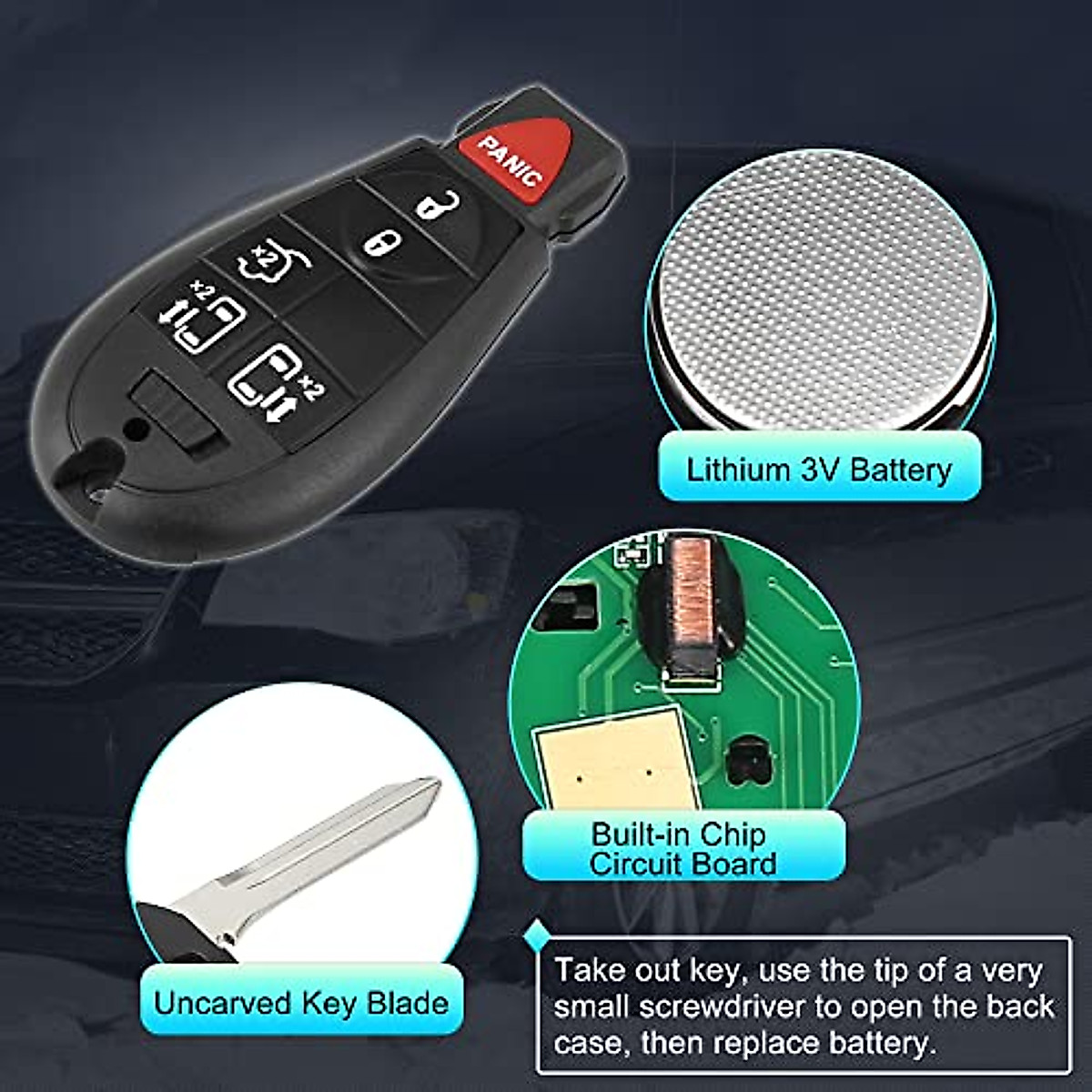 X AUTOHAUX 2pcs 433Mhz M3N5WY783X Replacement Keyless Entry Remote Car Key Fob for Dodge Grand Caravan for Chrysler Town and Country 6 Buttons with Door Key