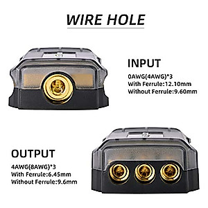 LEIGESAUDIO Copper 0/4 Gauge to 4/8 Gauge 60 Amp Mini ANL 3 Way Fuse Holder Distribution Block