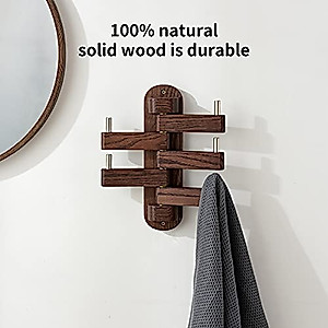 INMAN Swivel Coat Hooks for Wall, Oak Wood Wall Hook, Swivel Wall Coat Rack Heavy Duty Foldable Wall Hooks for Coat Hat Towel Purse Robes Mudroom Bathroom Entryway (Walnut