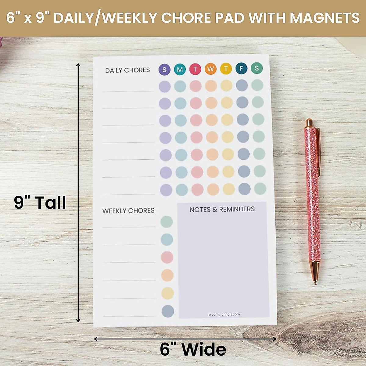 bloom daily planners Magnetic Chore Chart Planning Pad - Daily & Weekly Habit To Do Tracker for Adults, Teens, Kids - Family Organizer and Responsibility Reward System - 60 Sheets - 6” x 9”, Bright