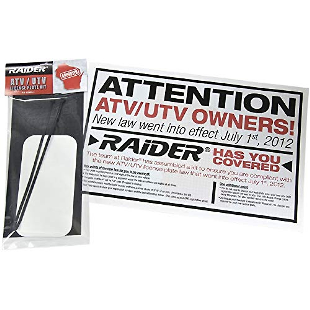Raider FS-12000-1 ATV/UTV Wisconsin License Plate Kit with Numbers and Letters Included (7.5 in x 4 in)