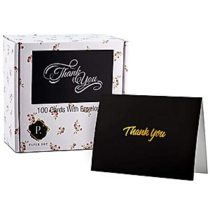 100 Thank You Cards with Envelopes | Thank You Notes, Black & Gold Foil | Blank Cards with Envelopes | For Business, Wedding, Graduation, Baby Bridal Shower, Funeral, Professional Thank You Cards Bulk