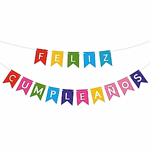 Feliz Cumpleaños Banner,Colorful Spanish Birthday Bunting Banner for Birthday Party Decorations