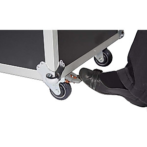 Displays2go Tower Showcase with LED Lighting, Aluminum, Tempered Glass, 5 Shelves – Black Finish (2TCASEBLKS)