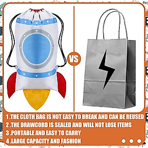 Kingdder 12 Pcs Rocket Drawstring Bags Party Favor Bags Rocket Space Themed Sport Astronaut Backpack Candy Goodie for Kids