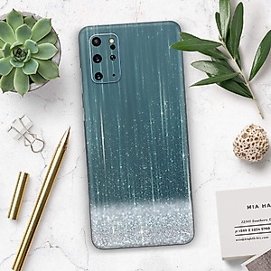 DesignSkinz Scratched Teal and White Surface with Silver Sparkle Protective Vinyl Decal Wrap Skin Cover Compatible with The Samsung Galaxy S20 (Screen Trim & Back Glass Skin)