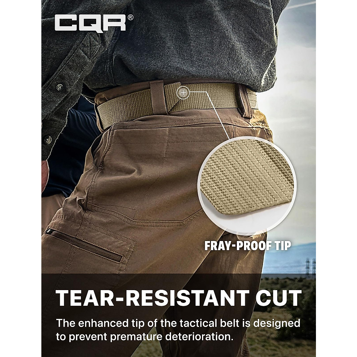 CQR Tactical Belt, Military Style Heavy Duty Belt, Webbing EDC Quick-Release Buckle, 2pack Plastic Flip Tab Black/Khaki, Large