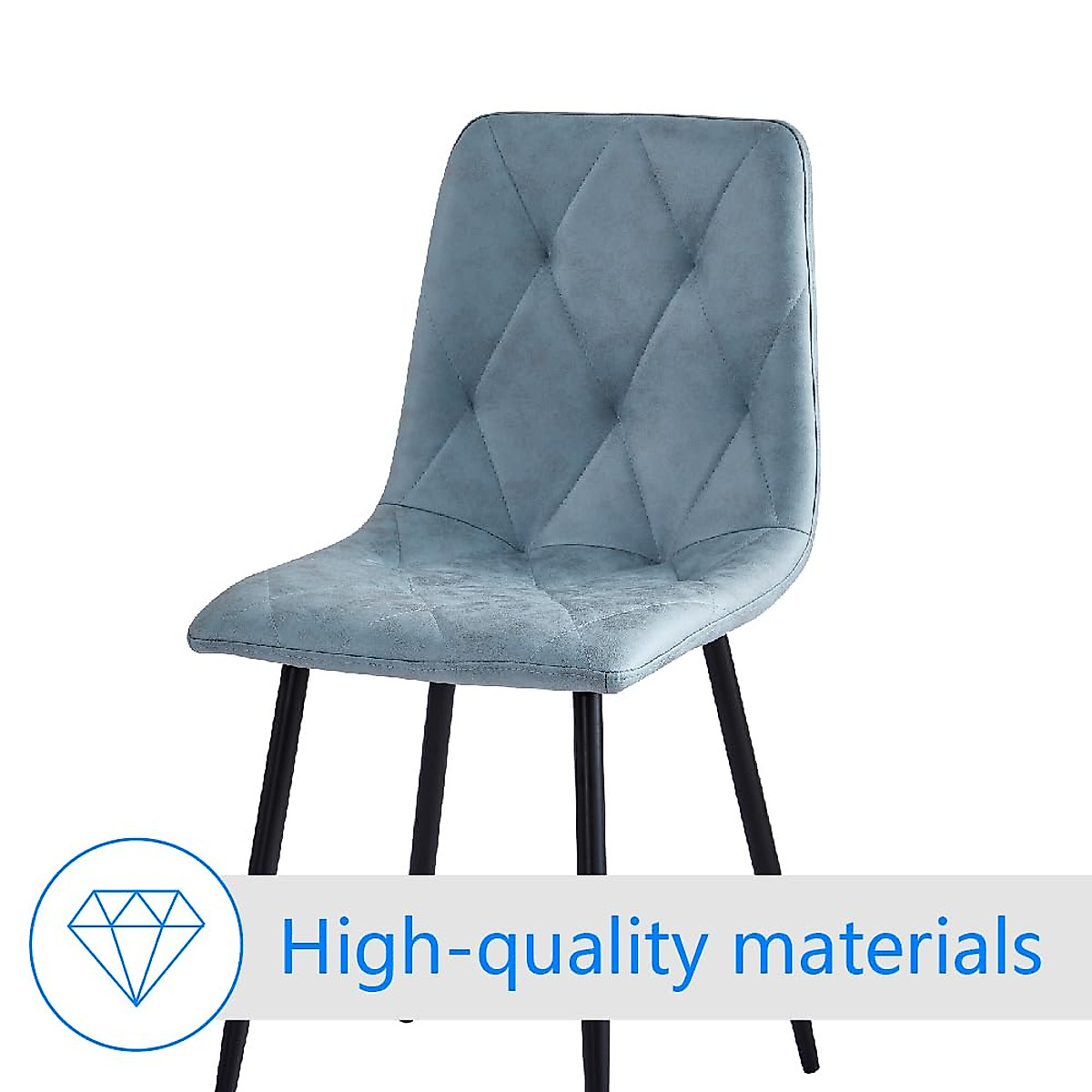 Btrpily 4 Set of Dining Chairs, Metal Frame Dining Chair for Kitchen Room,Technology Cloth Seat Chair for Living Room, Bedroom(Light Blue)