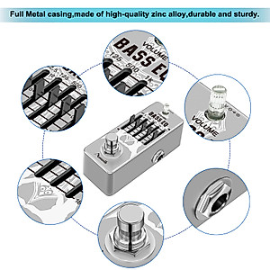 Amuzik Bass EQ Pedal 5 Band Equalizer Pedals For Bass Guitar With 5 Band Graphic Mini Size Full Metal Shell True Bypass, LEF-317B