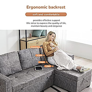 Lifeand Convertible Shaped 84" L 3-Seat Sectional Sofa with 2 USB Charger, Storage Chaise, Sleeper Independent Use as Coffee Table, Gray