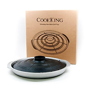 COOKKING - Korean Traditional BBQ Grill Pan, Cauldron Lid Shape - Stovetop Nonstick Indoor/Outdoor Smokeless BBQ Cast Aluminum Grill Pan