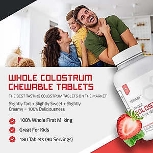 Bovine Colostrum Chewable Tablets - TBR Labs - with Immunoglobulins and Lactoferrin - for Immune & Gut Health, USA Sourced, 100% First Milking - Strawberries & Cream - 180 Tablets (90 Servings)