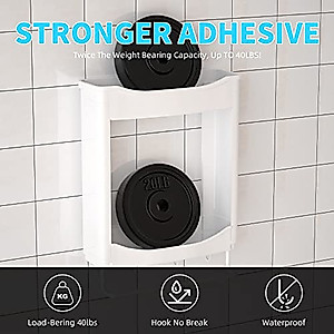 BAANIN Shower Caddy Shelf, Adhesive Wall Mounted Shower Organizer 2 Tier, No Drilling Waterproof Shower Shelves with 4 Hooks for Inside Shower, Lavatory, Washroom, Restroom, Toilet, Kitchen