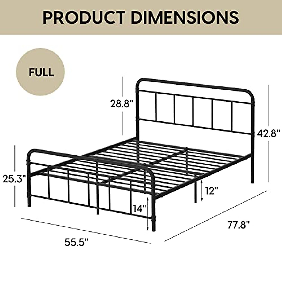 WILSLAT Metal Full Size Bed Frame with Headboard and Footboard, Black Full Size Bed Frame, Heavy Duty Steel Slat Support, Noise Free, No Box Spring Needed, Easy Assembly
