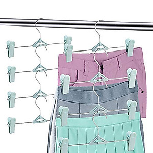 Pants Hangers with Clips - 30 Pack Stackable Skirt Hangers Plastic Clip Hangers Pant Hangers for Skirts with Clips Space Saving