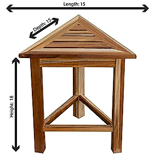 Fully Assembled EcoDecors Flexi Triangle Teak Shaving Shower Stool Bathroom Shelf Chair Caddy Use for Corner Bathroom Seat or Storage 14.5 Inch Radius