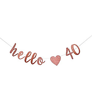 Glitter Hello 40 Birthday Banner - Great for 40th Birthday Wedding Party Decorations - Funny Forty Birthday Sign Party Decor