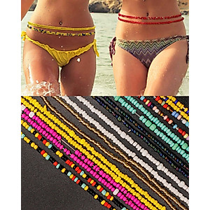 Tornito 16Pcs Belly Waist Chain Summer Jewelry Bikini Body Chain for Women African Waist Bead Set Stretchy Elastic String Multi-Color Sexy Necklace Bracelet Anklet