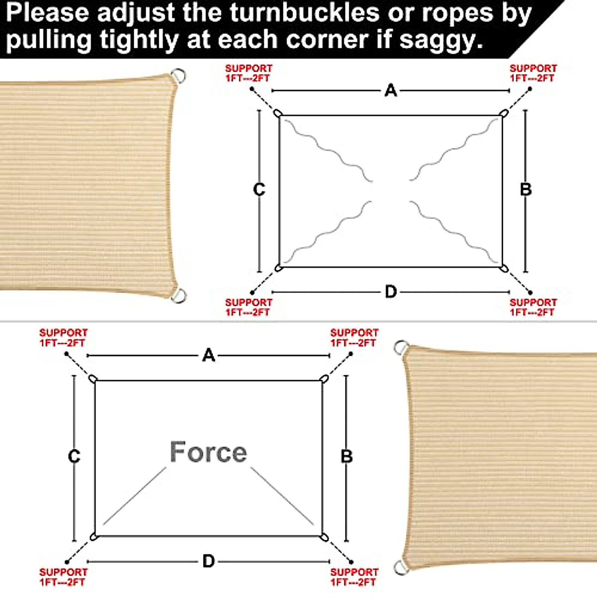 5' x 8' Beige Straight Edge Sun Shade Sail, Rectangle Awning Outdoor Shade Cloth Pergola Cover UV Block Fabric- Customized