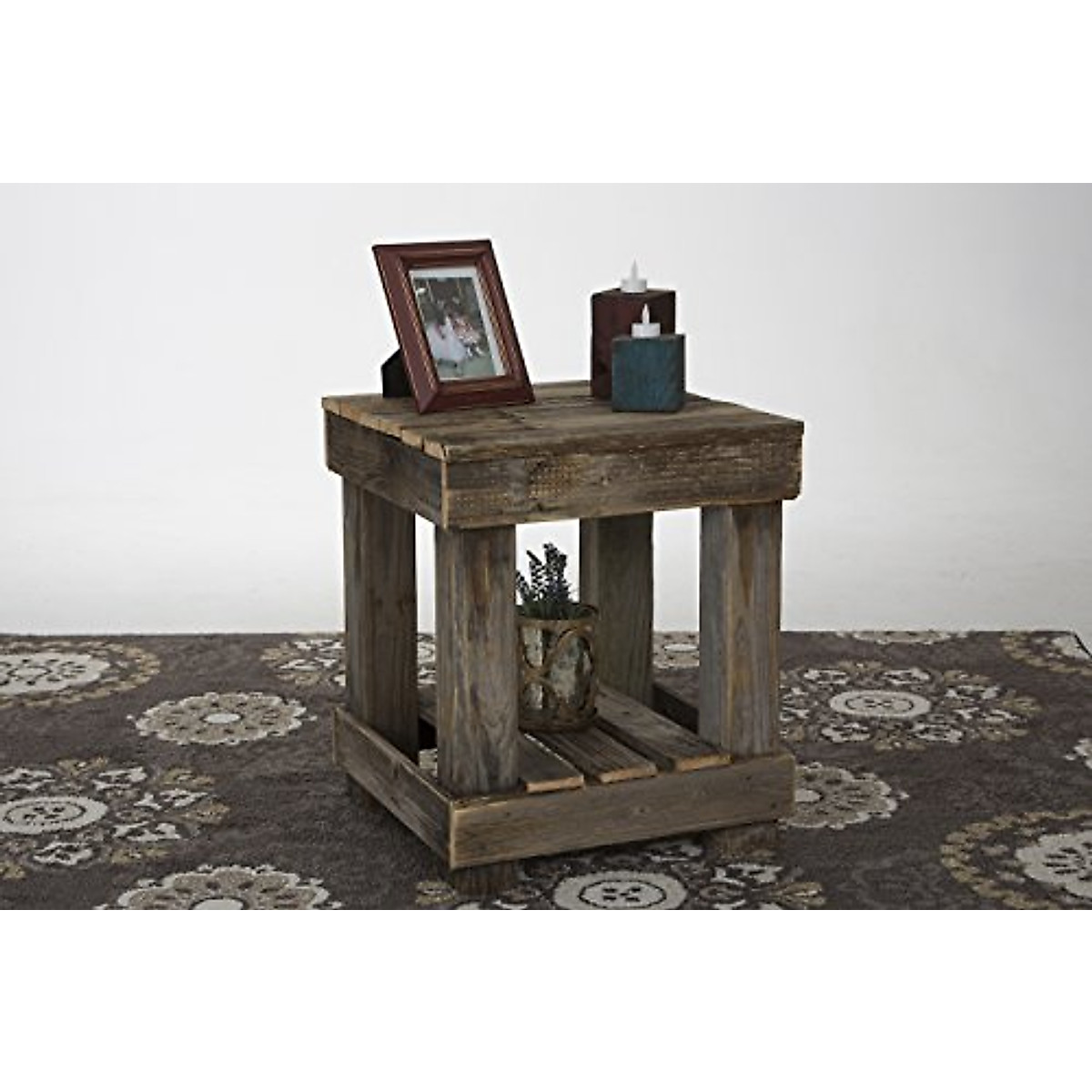 Del Hutson Designs - Rustic Barnwood End Table, USA Handmade Reclaimed Wood (Natural)