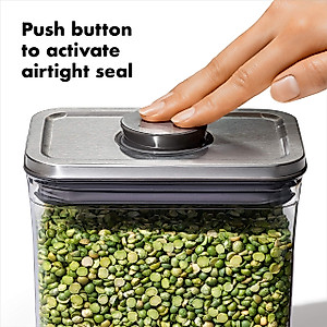 OXO Steel POP Container Medium Rectangle - 2.7 Qt for Rice, Pasta and More,Grey