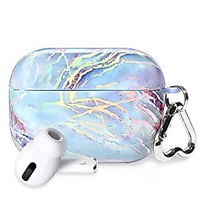Velvet Caviar Marble AirPods Pro Case Cute Cover for Women, Girls with Keychain - Cool Protective Hard Cases Compatible with Apple Airpod Pro (Holographic Pink Blue)