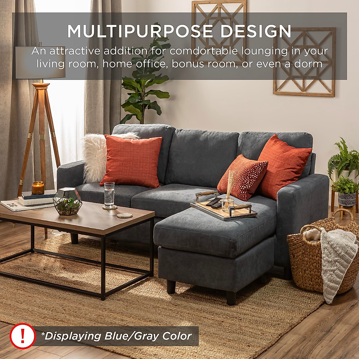 Best Choice Products Upholstered Sectional Sofa for Home, Apartment, Dorm, Bonus Room, Compact Spaces w/Chaise Lounge, 3-Seat, L-Shape Design, Reversible Ottoman Bench, 680lb Capacity - Beige