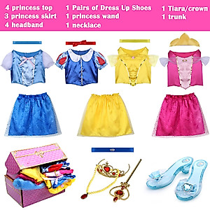 Latocos 17 Pcs Girls Princess Dress Up Trunk Role Play Cosplay Set with Princess Shoes Crown Accessories Princess Costume for Kids Age 3-6 Years