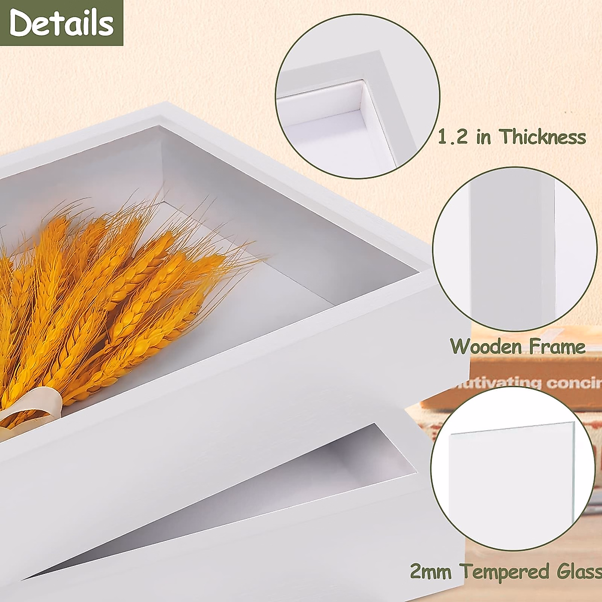 Shadow Box Frame Display Cases 8x10 - 3 Pack Deep Shadowbox Picture Frame with Galss 3D Display Wood Shadow Box Frame with Line Board