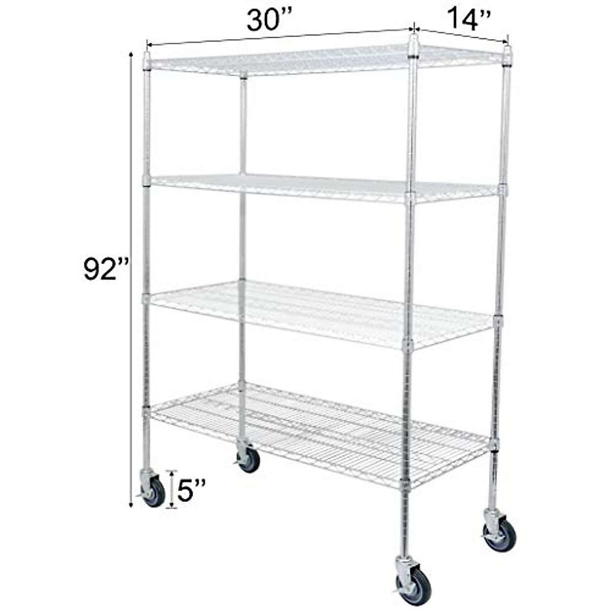 Regal Altair 14" Deep x 30" Wide x 92" High 4 Tier Chrome Wire Shelving Kit with 5" Wheels | NSF Commercial Storage Rack Unit